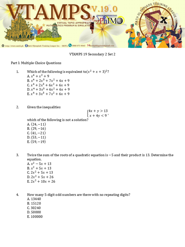 VTAMPS 19 Secondary 2 Set 2 | PDF