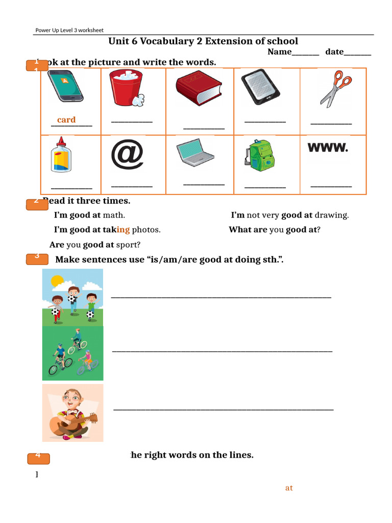 Power Up Level 3 Unit 6 Vocabulary Worksheet | PDF