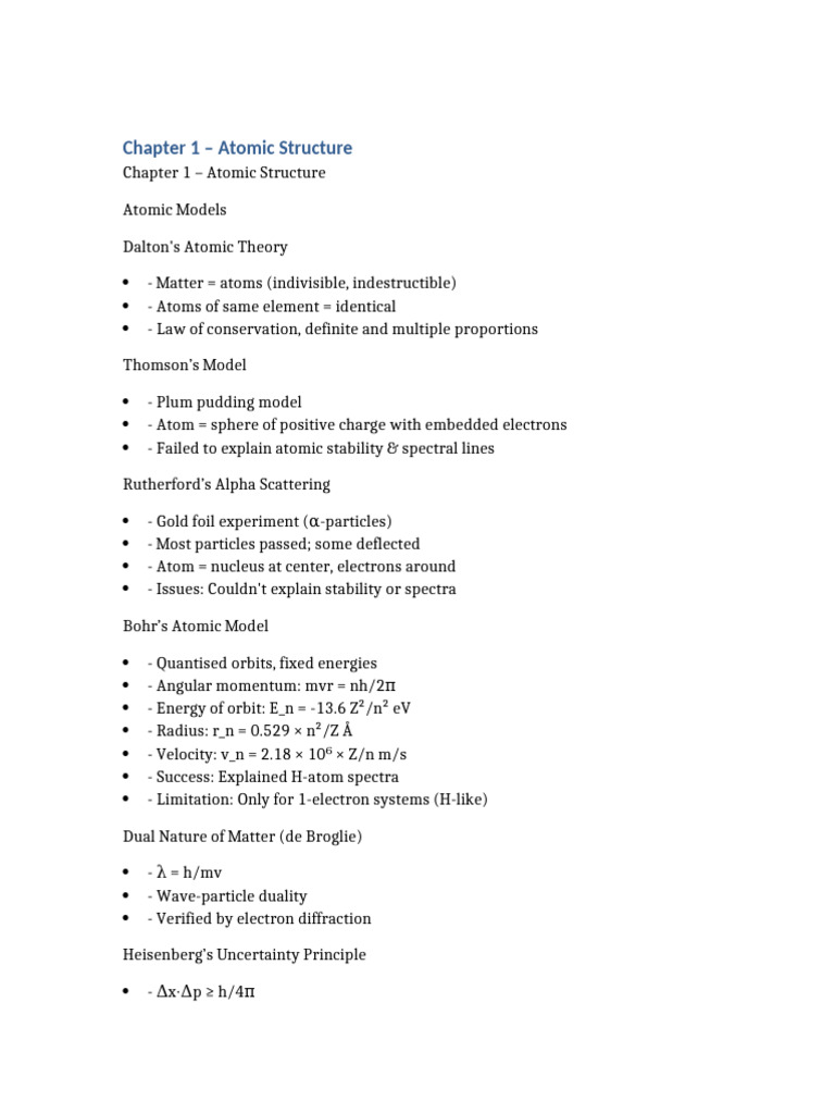 JD Lee Atomic Structure Final Notes | PDF