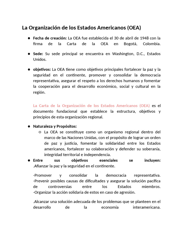 Resumen de la OEA: Historia y Objetivos | PDF | Gobierno
