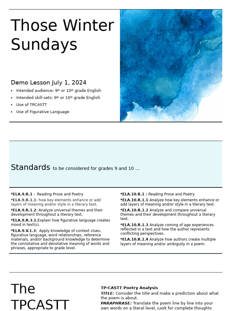Those Winter Sundays PPT | PDF | Poetry | Linguistics