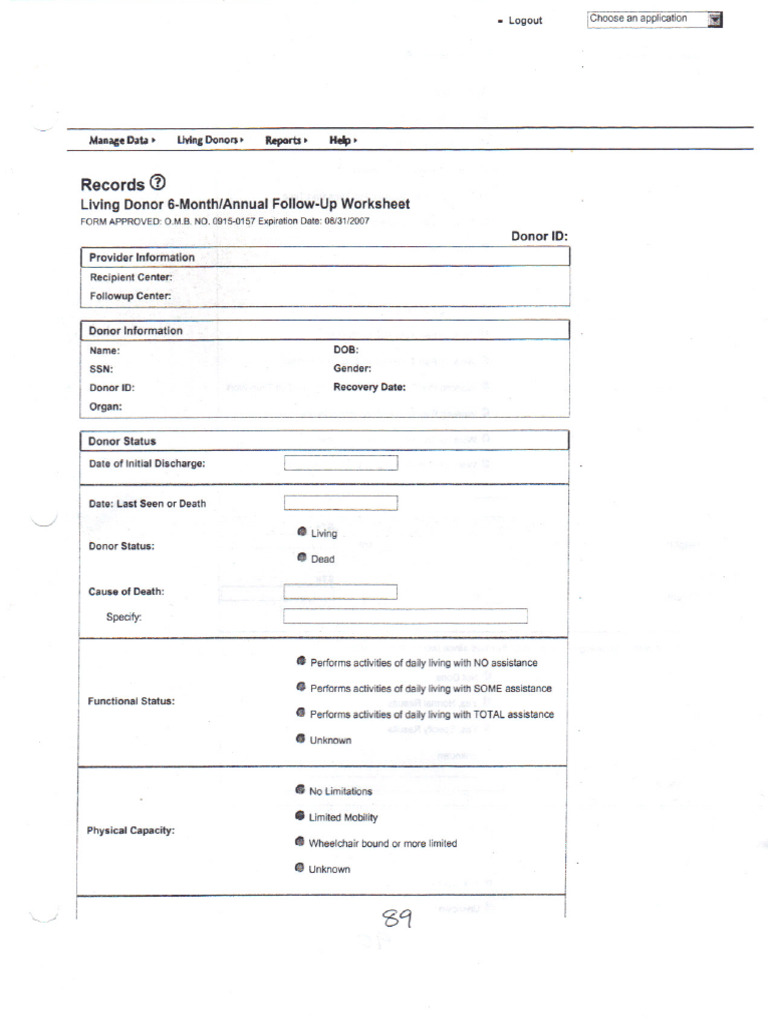 Living Organ Donor 6 Month Followup Form 2007 | PDF