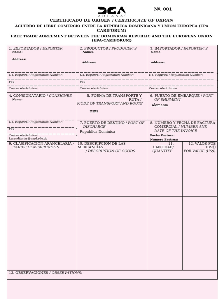 Certificado de Origen EPA-Cariforum | PDF | Economía mundial | Política macroeconómica