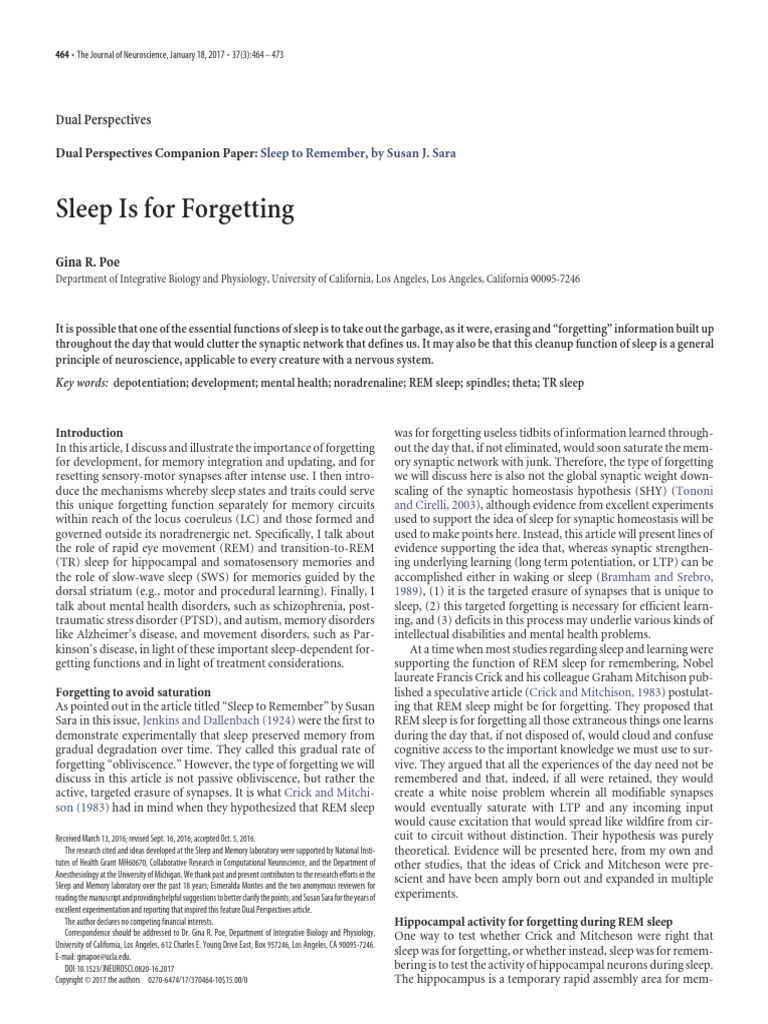 Sleep Is For Forgetting - Full | PDF | Hippocampus | Memory