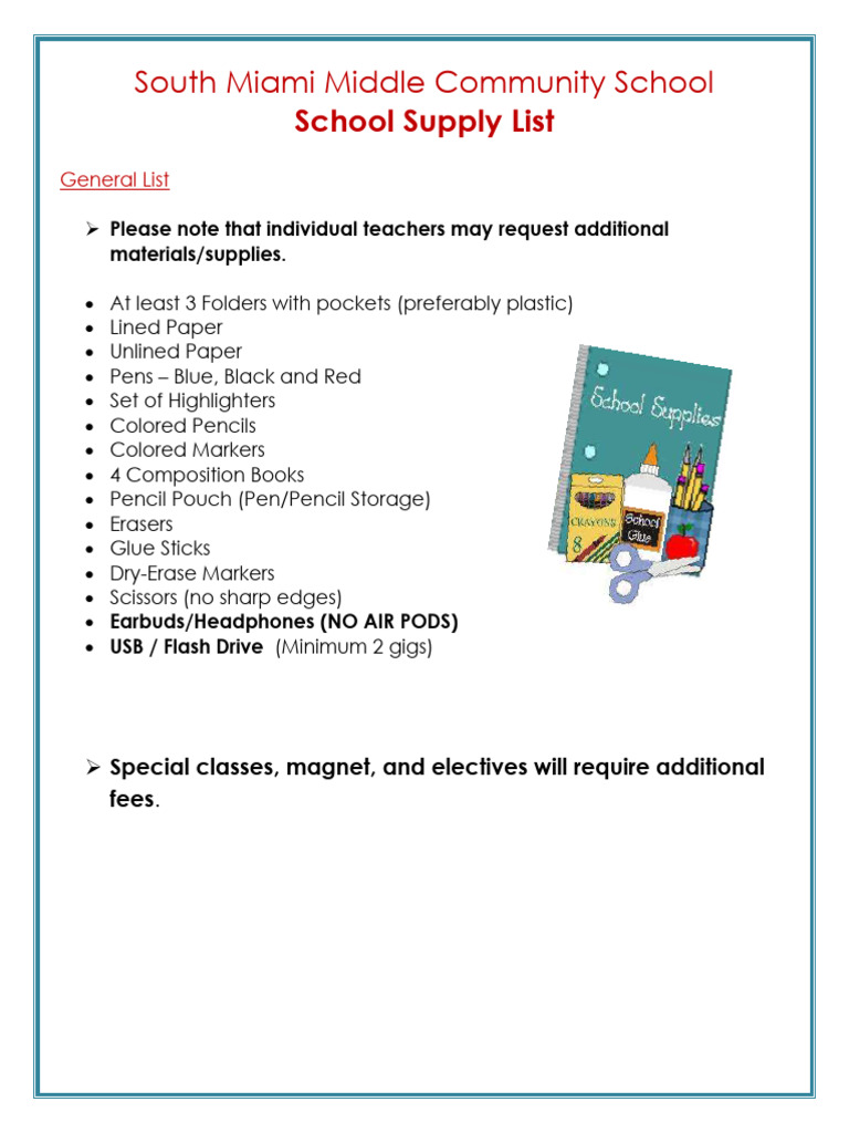 School Supply List | PDF