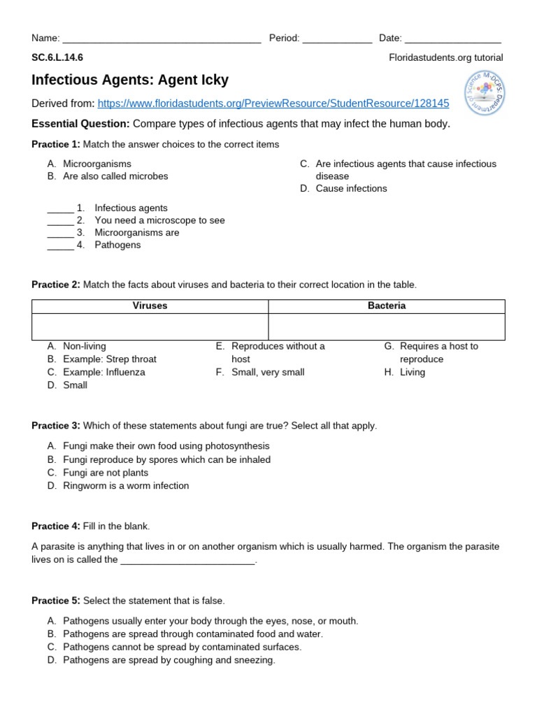 Floridastudents - SC.6.L.14.6 Infectious Agents 1 | PDF | Pathogen | Infection