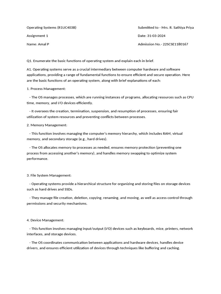 Operating Systems Assignment 1 | PDF | Kernel (Operating System) | Operating System