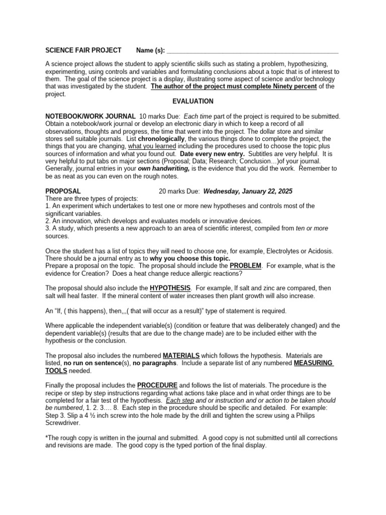Science Fair Project Guidelines | PDF | Science | Experiment