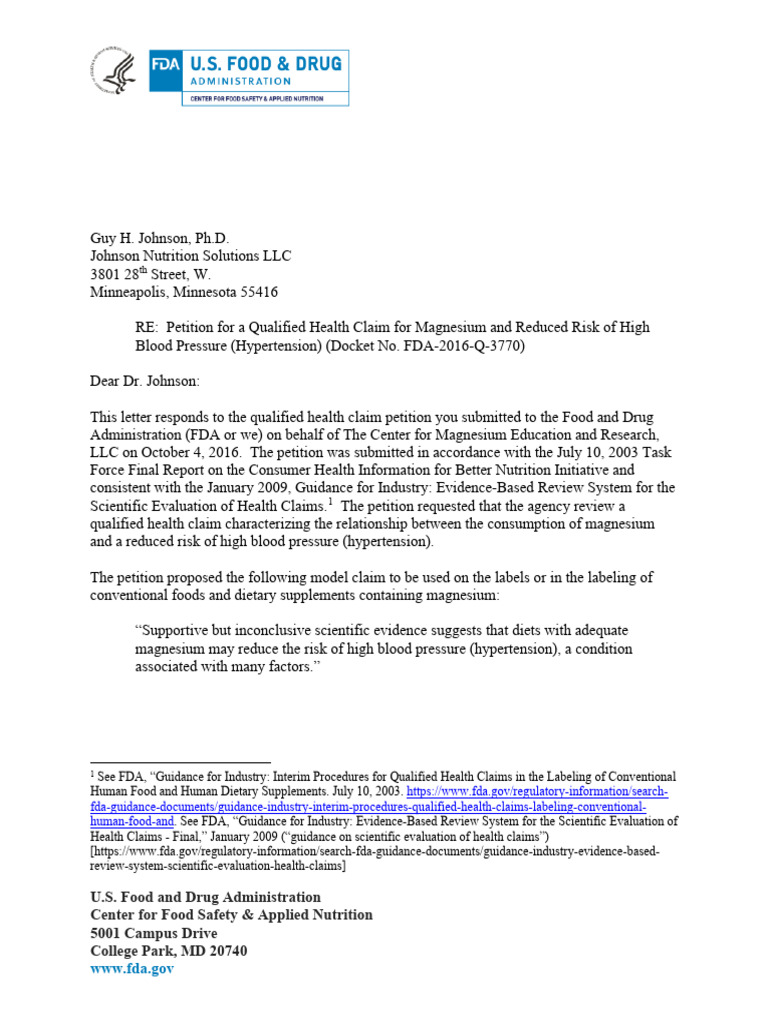 FDA-Response-Petition-Qualified-Health-Claim-Magnesium-Reduced-Risk ...