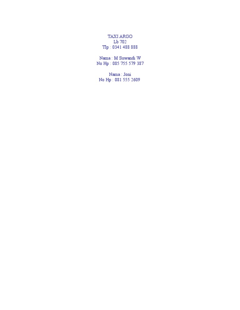 Argo Taxi Contact Information | PDF