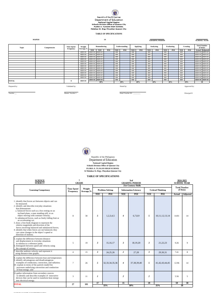 TOS-Q3-2024-2025. | PDF | Force | Velocity