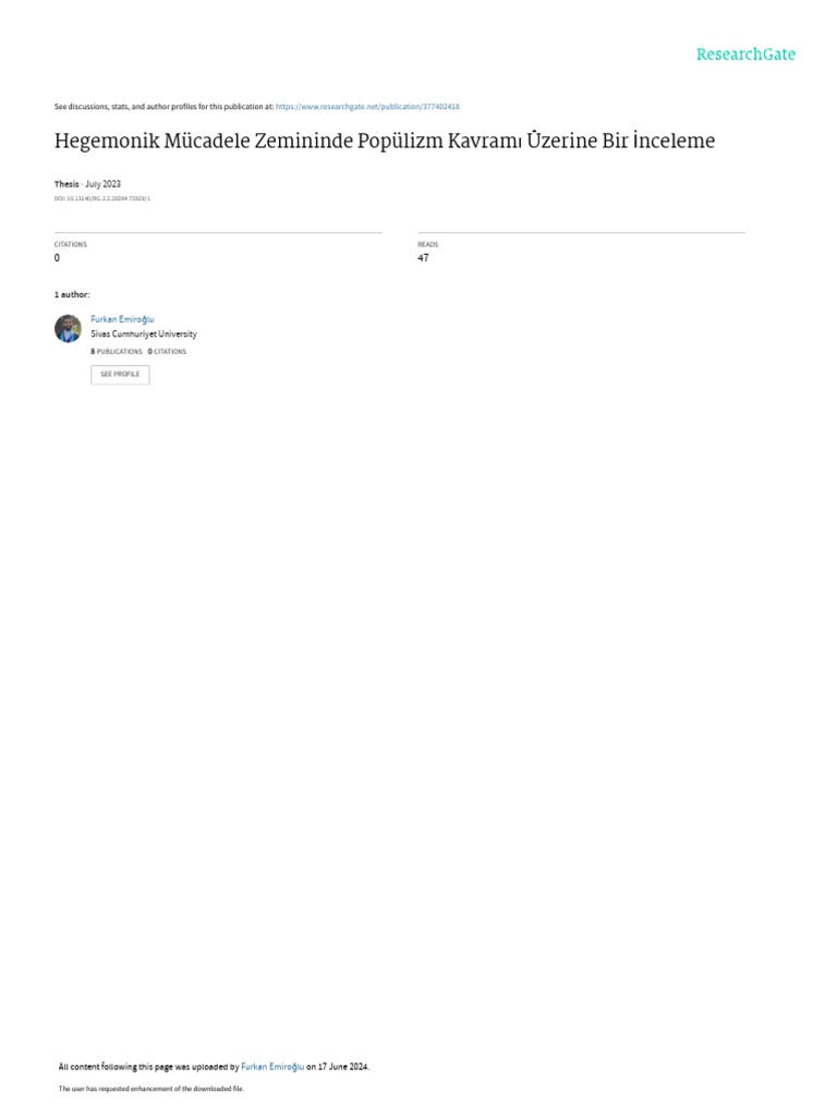 Hegemonik Mücadele Zemininde Popülizm Kavram Üzerine Bir Nceleme | PDF