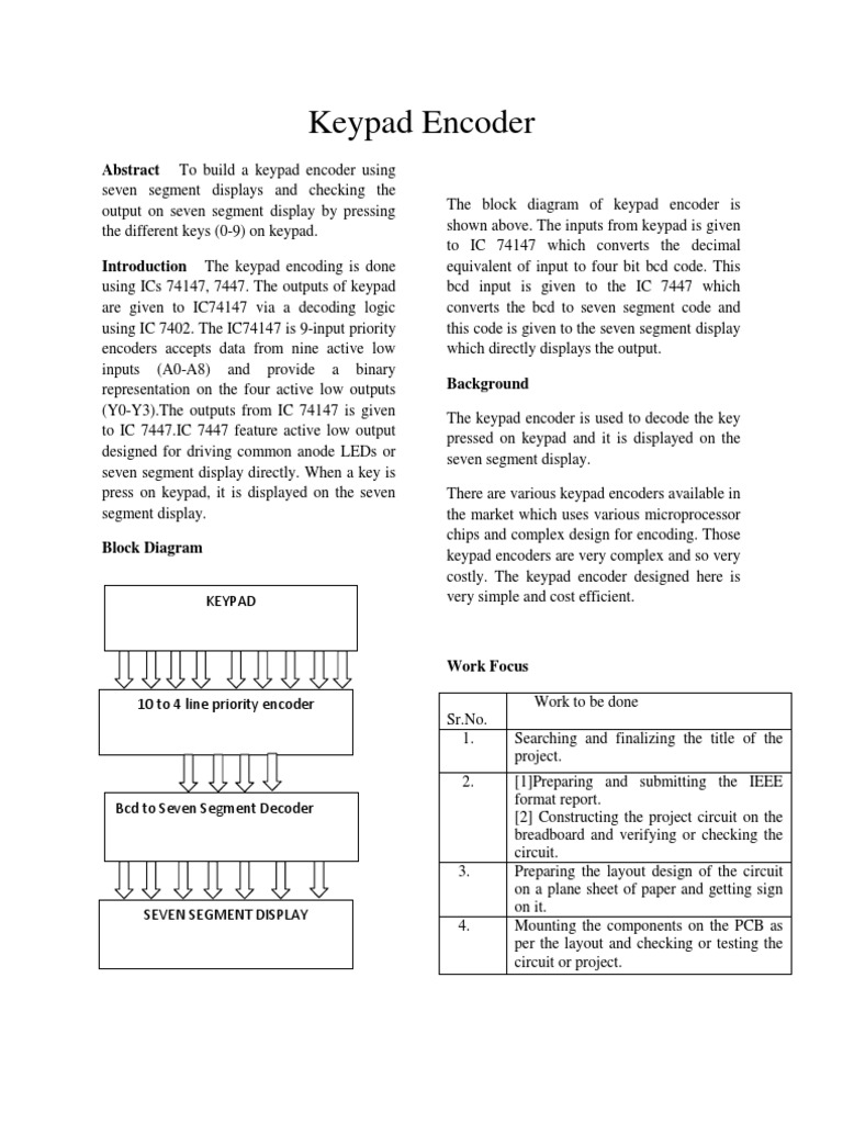 Keypad Encoder Approval Report Pdf Binary Coded Decimal