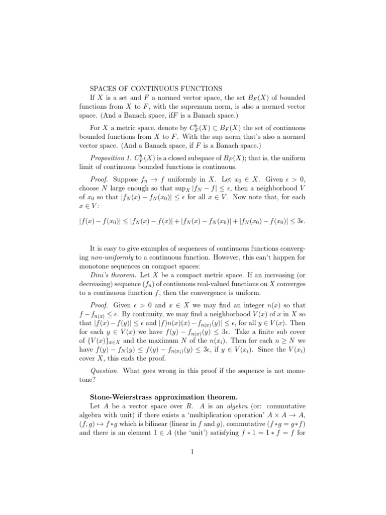 Spaces of Continuous Functions | PDF | Compact Space | Space (Mathematics)