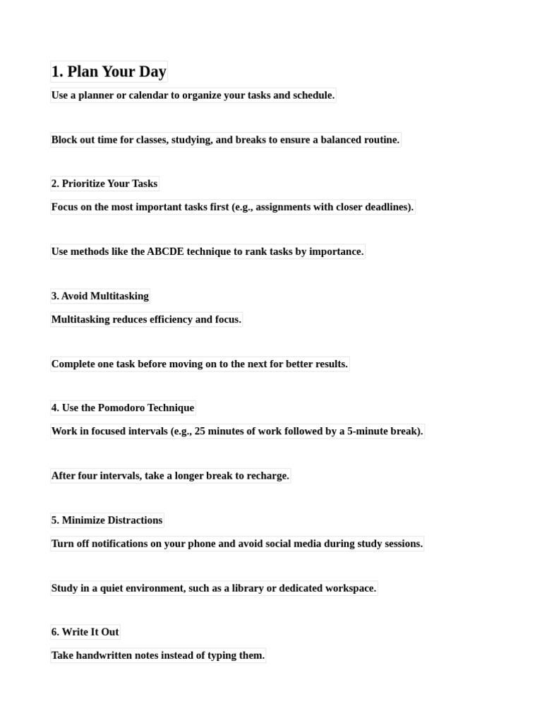 Top 10 Productivity Tips For Students | PDF