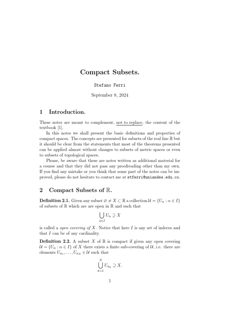 Understanding Compact Subsets in R | PDF | Compact Space | Empty Set