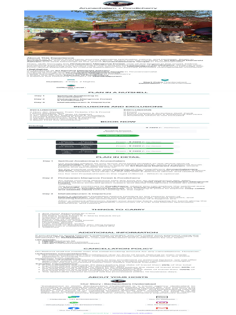 Arunachalam + Pondicherry-Backpackers-Hyderabad | PDF