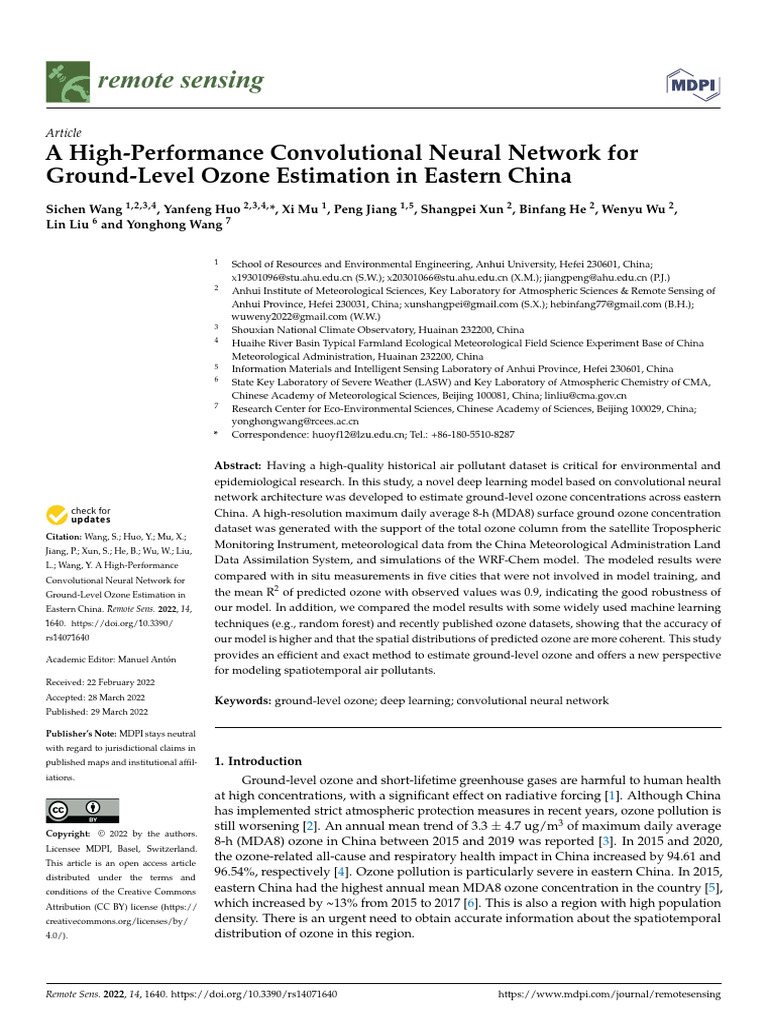 A High-Performance Convolutional Neural Network For Ground-Level Ozone Estimation in Eastern ...