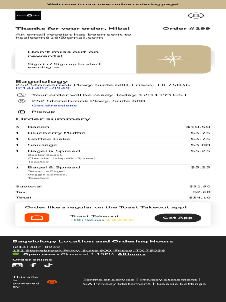 Bagelology Order Confirmation | PDF