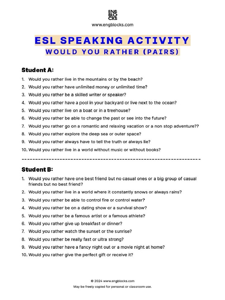 Pairwork Questions. | PDF