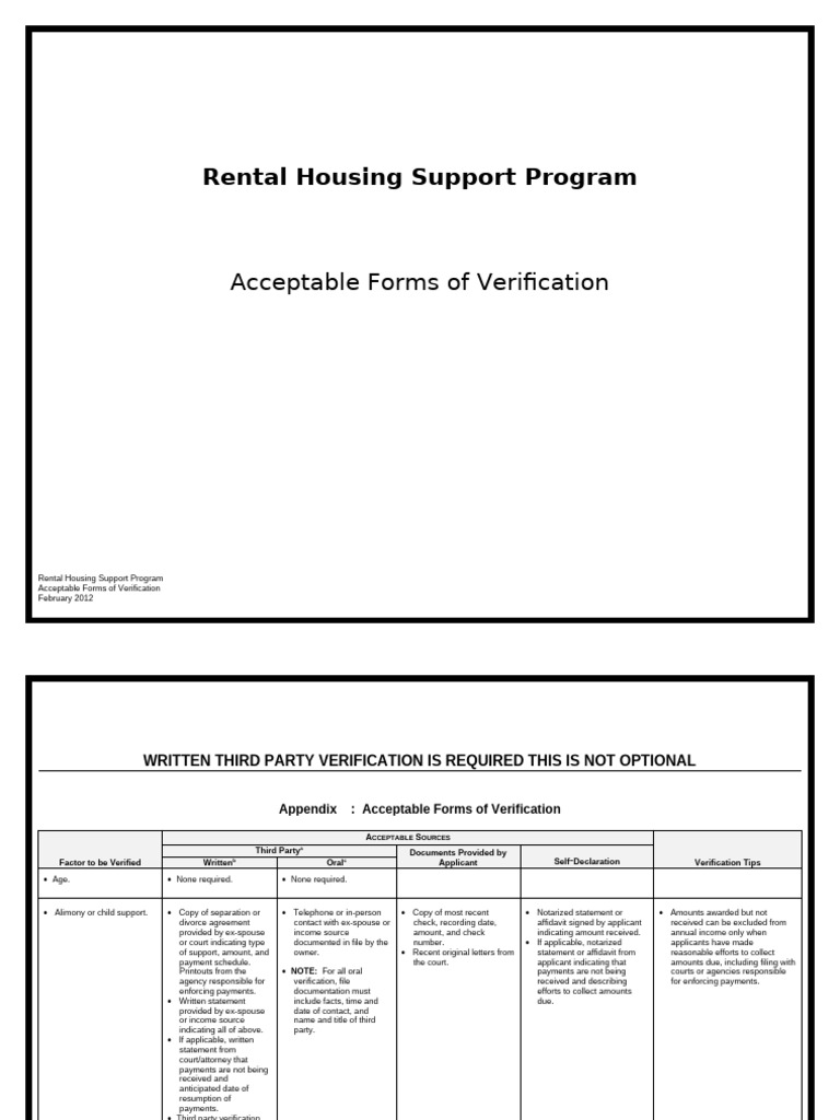 Acceptable Forms of Verification | PDF | Affidavit | Renting