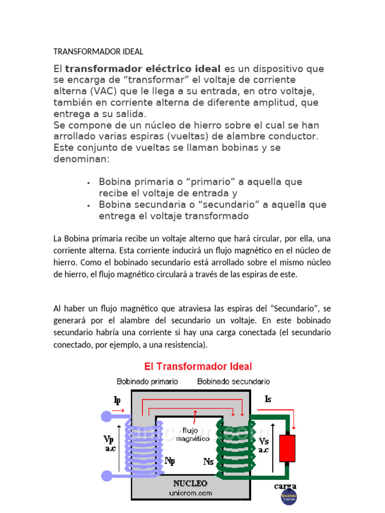 Transformador Ideal y su Funcionamiento | PDF | Transformador | Inductor