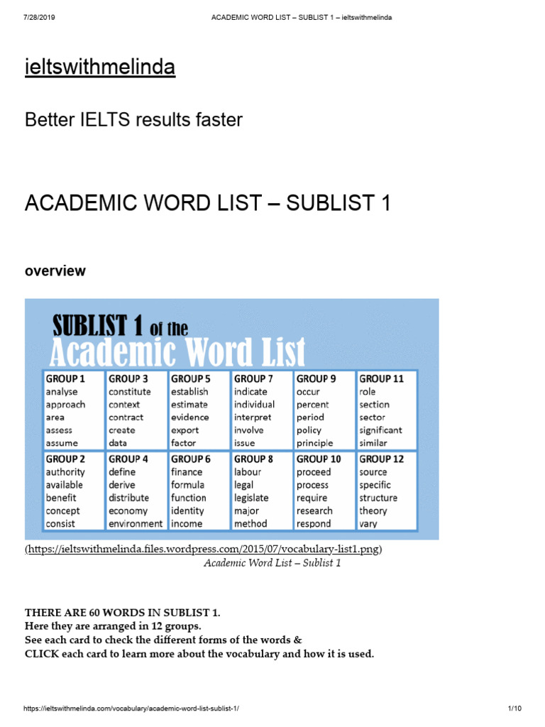 Academic Word List Sublist 1 for IELTS | PDF | Vocabulary | Applied ...
