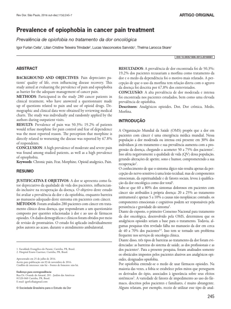 Opiophobia and Pain in Cancer Patients | PDF | Dor | Opioide