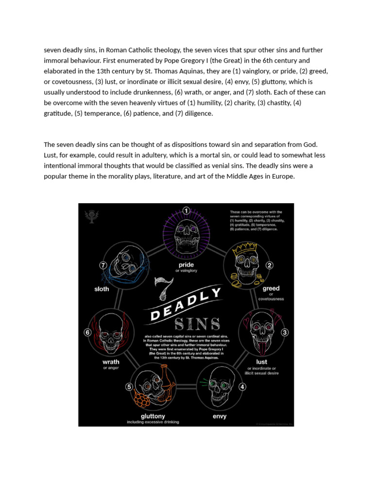 Seven Deadly Sins in Catholic Theology | PDF