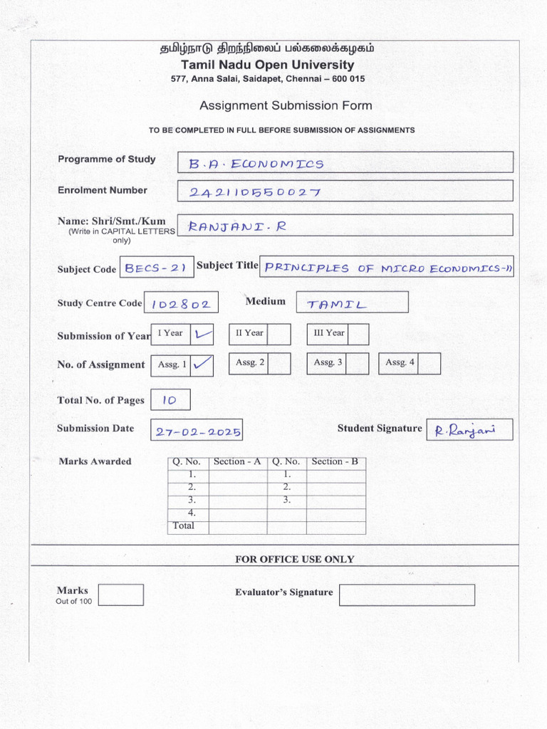 Principles of Micro Economics - II (Assignment-1) | PDF
