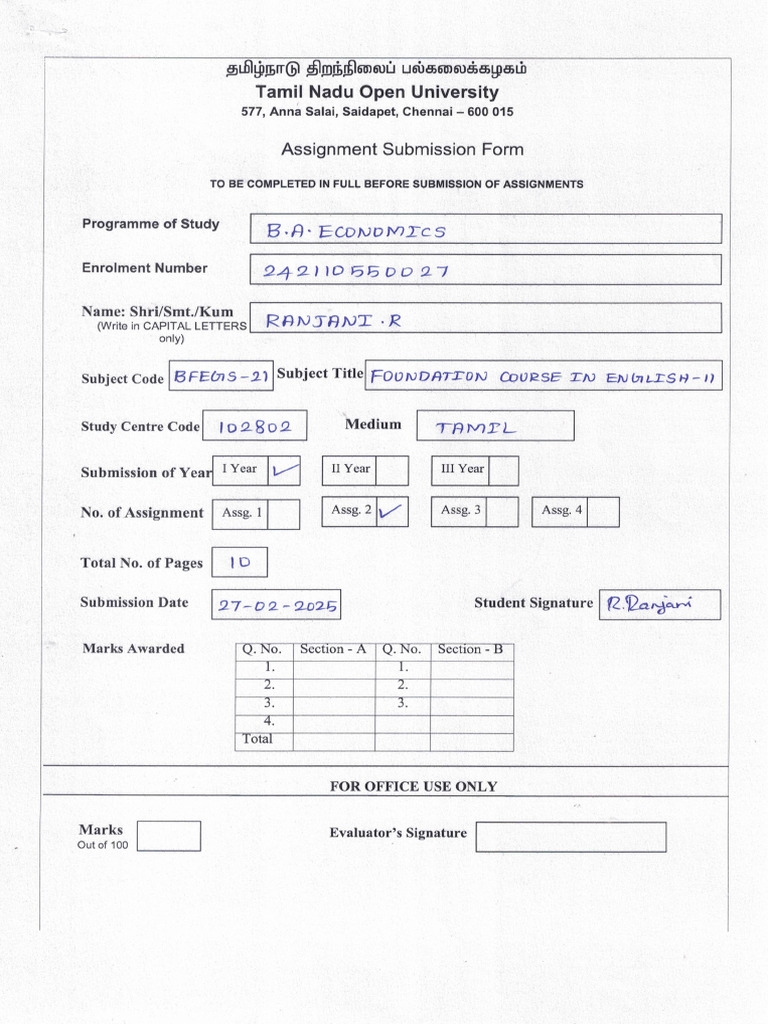 Foundation Course in English-II (Assignment-2) | PDF