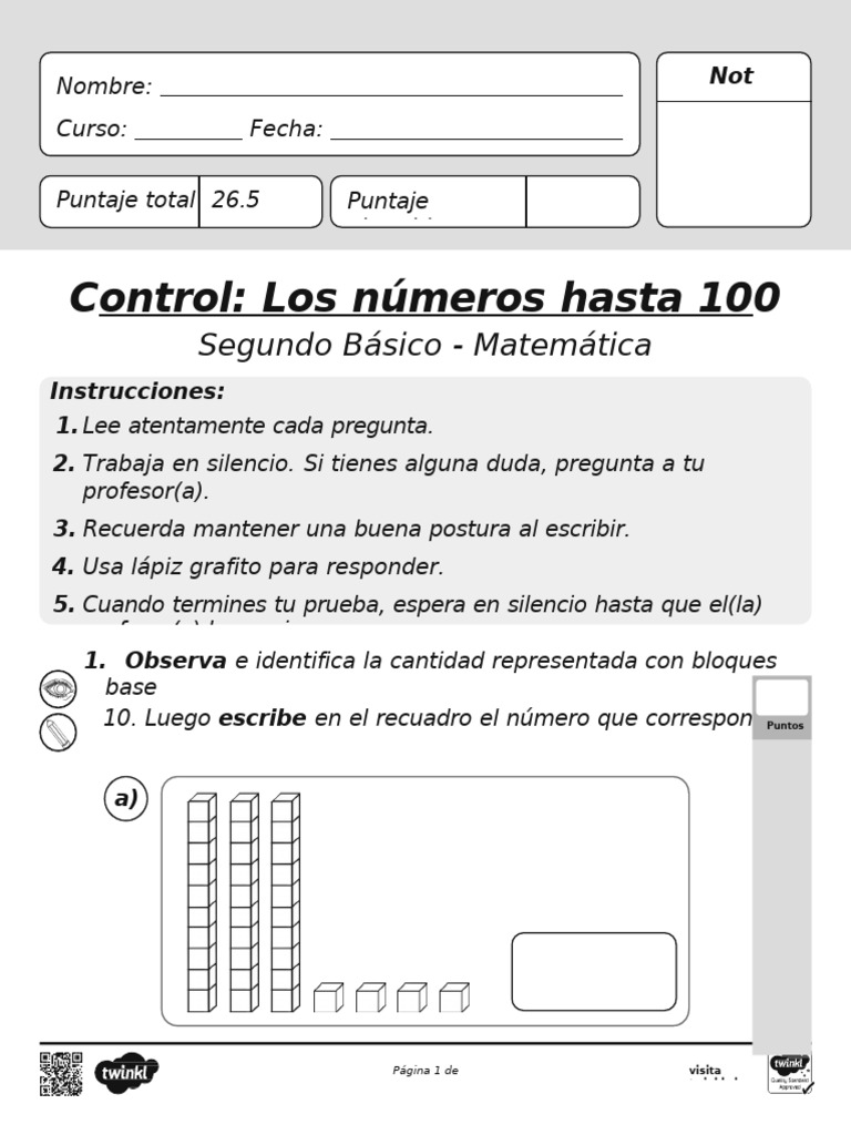 Control Los Numeros Hasta El 100 2 Basico Matematic | PDF
