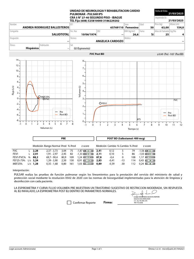 FVC Post BD: - GLI (Espirometría) | PDF | Neumología | Medicina CLINICA