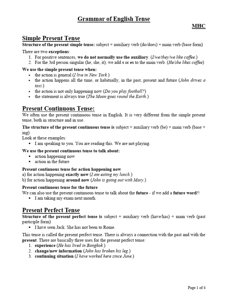 Tenses Handout and Exercise | PDF | Verb | Grammatical Tense