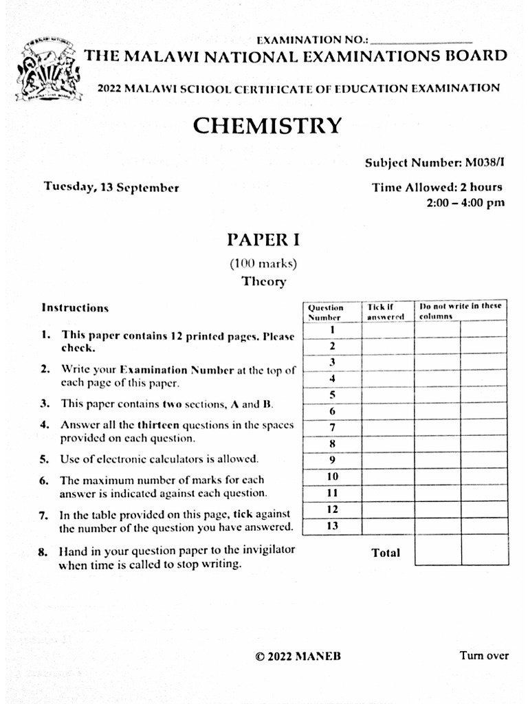 2022 Chemistry 1 Maneb | PDF
