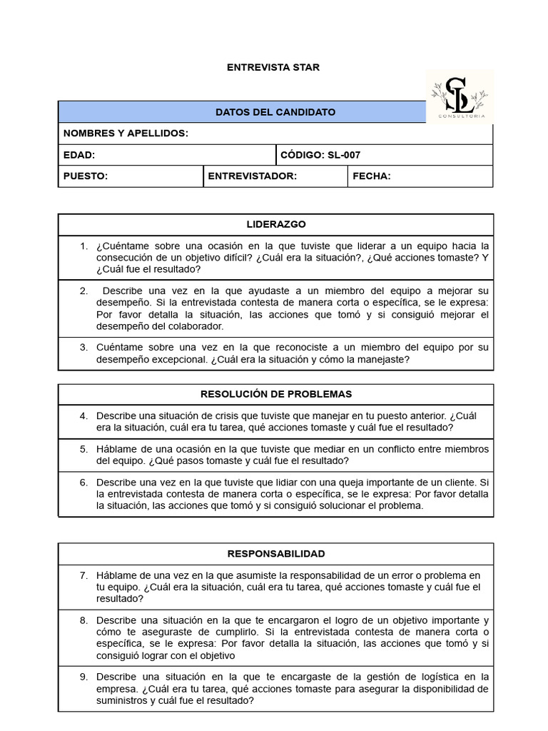 Preguntas Clave para Entrevista STAR | PDF
