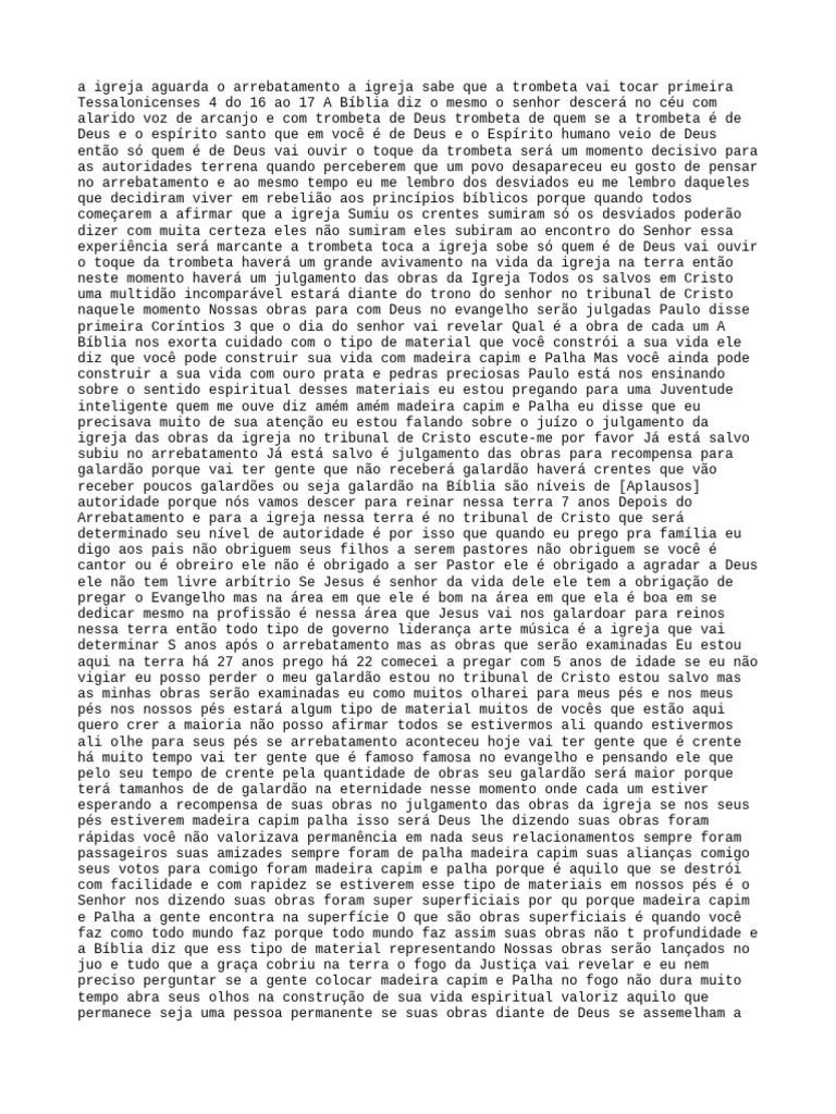 Pr. Elizeu Rodrigues - Reflexão Sobre o Tribunal de Cristo | PDF | Arrebatamento cristão | Jesus