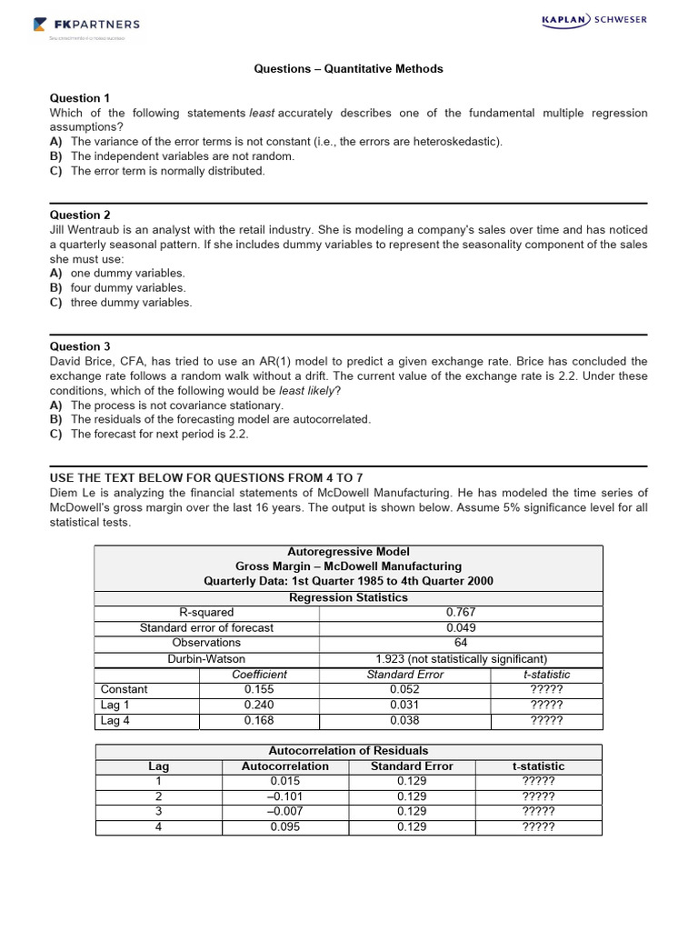 01 Questoes Extras Quantitative Methods | PDF | Errors And Residuals | Autocorrelation