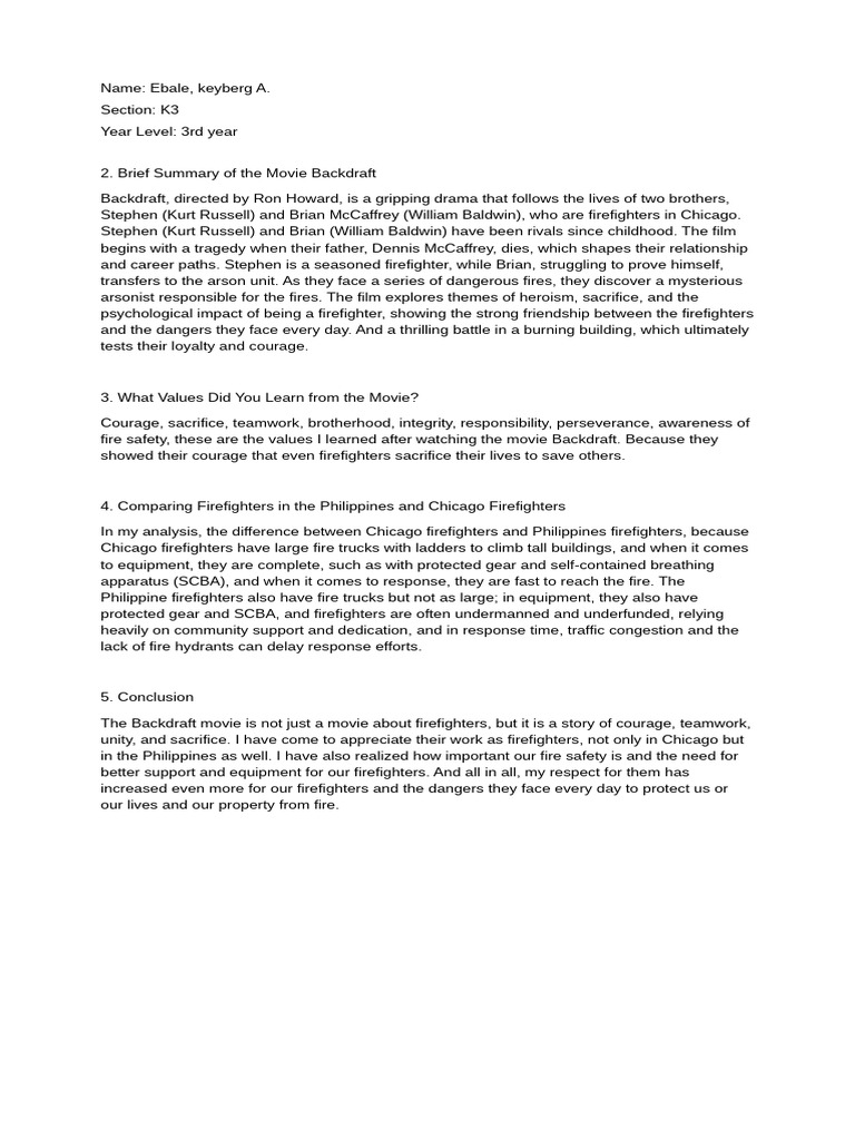 Reaction On The Backdraft Movie | PDF | Fires