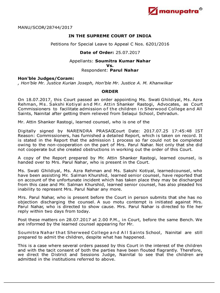 SC Order Shift of Custody Child Be Put To Boarding School Suo Moto ...