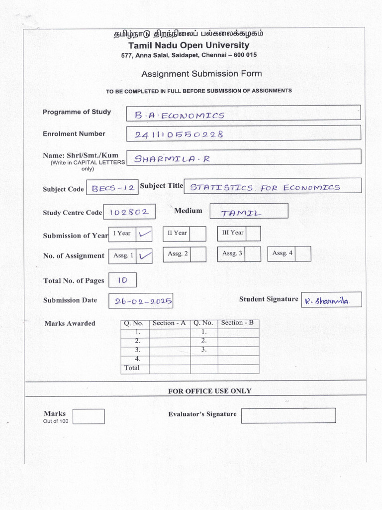 Statistics For Economics (Assignment-1) | PDF