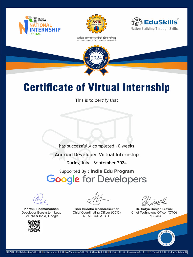 GOOGLE ANDROID DEVELOPER VIRTUAL INTERNSHIP (JULY - SEP 2024) Certificate. | PDF