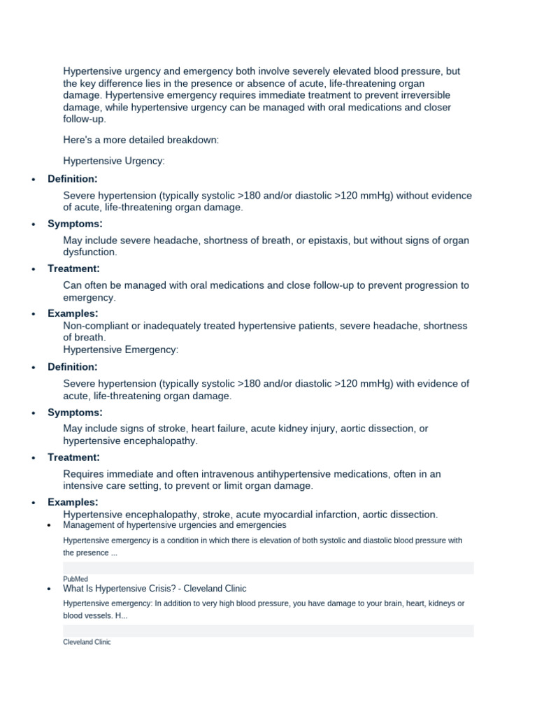 Hypertensive Urgency vs. Emergency Explained | PDF | Hypertension ...