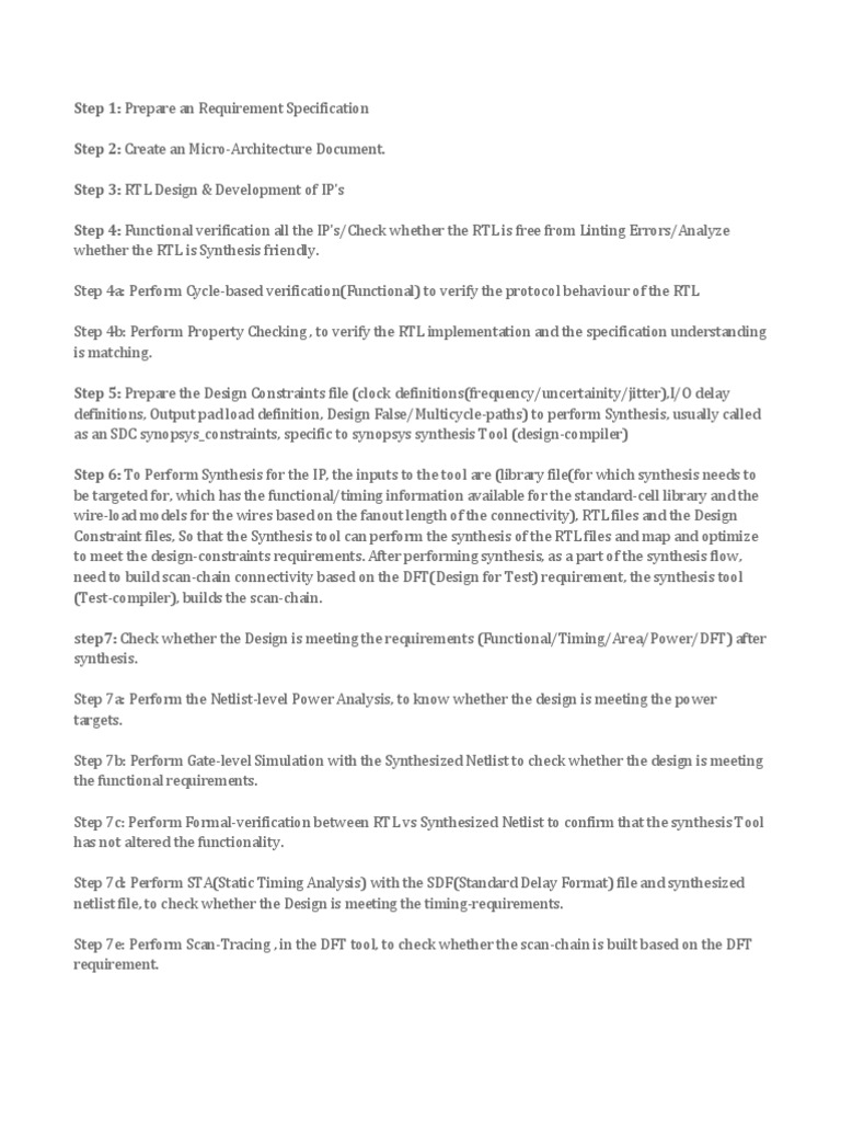 Steps in Asic Design Flow | PDF | Synthesizer | Verification And Validation