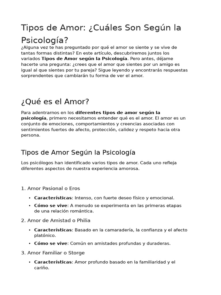 Tipos de Amor en Psicología | PDF | Amor | Sicología