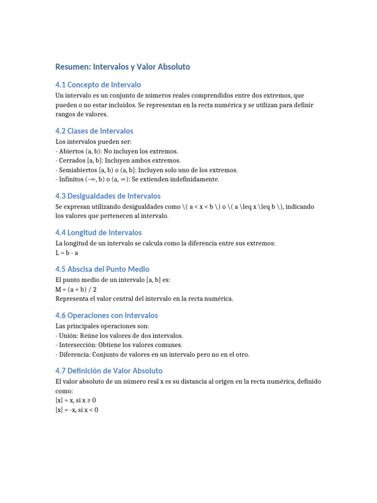 Resumen Intervalos Valor Absoluto | PDF