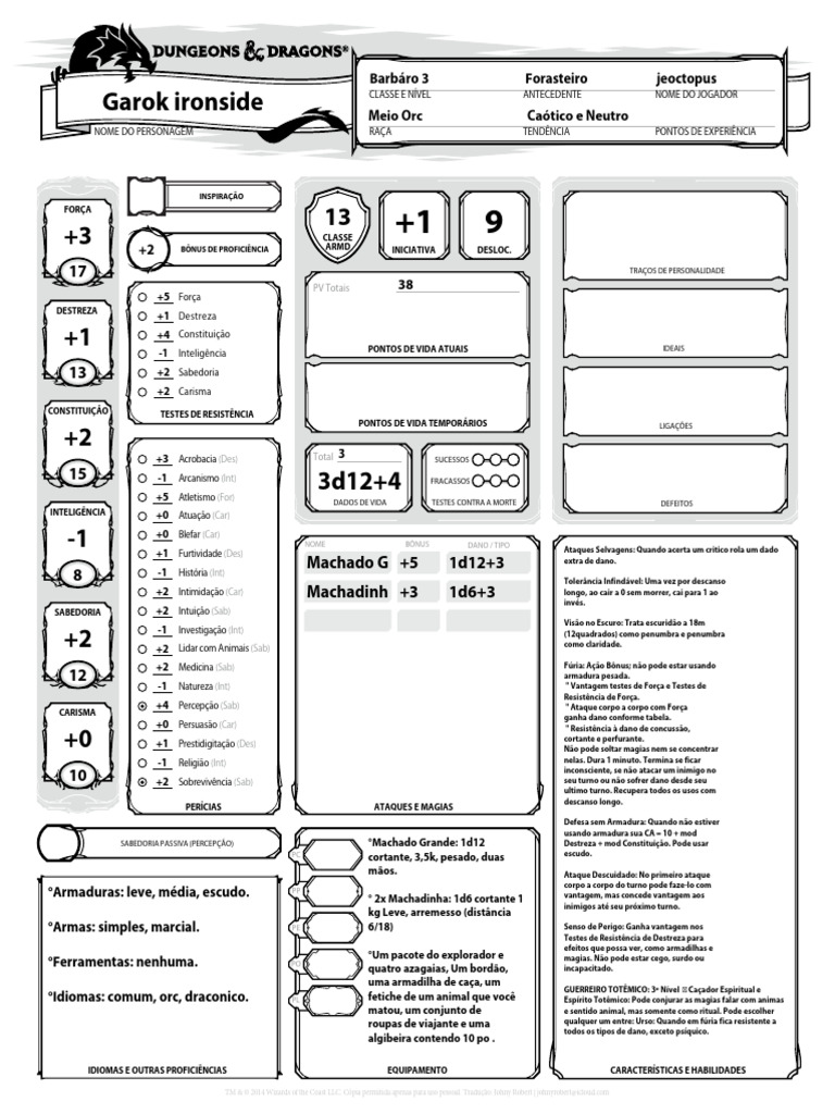 Ficha de Personagem para RPG D&D | PDF
