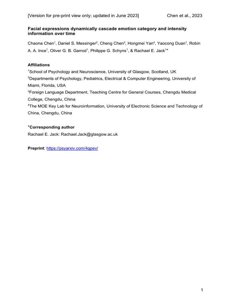 CHEN Et Al Pre Print 2023 | PDF | Facial Expression | Emotions