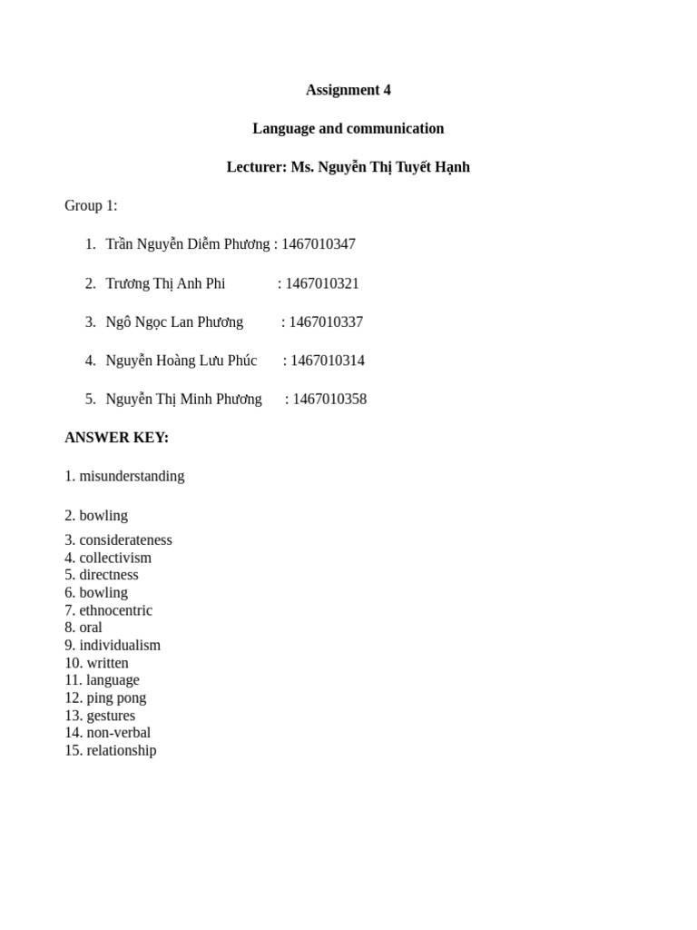 Assignment4-Group 1 - Answer Key | PDF
