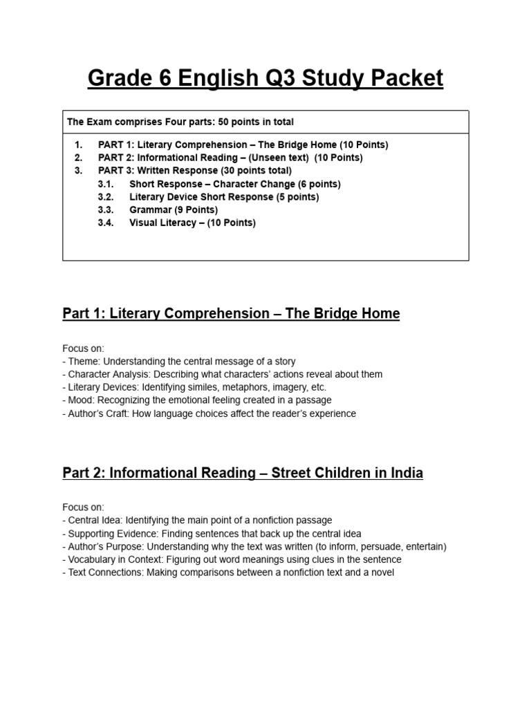 Grade 6 English Q3 Study Packet Pdf Linguistics Grammar